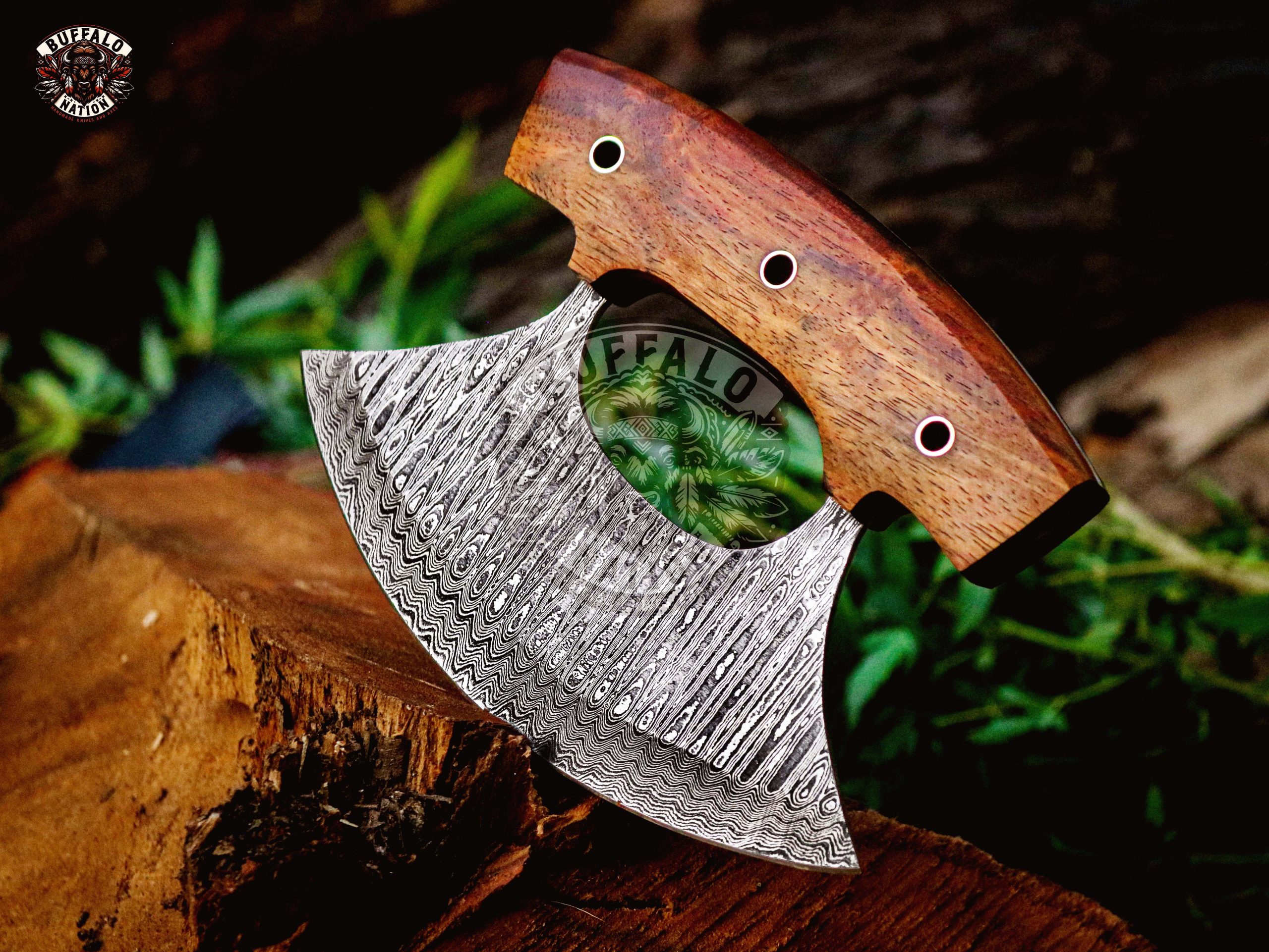 BF-12 Fox Small Handmade Ulu Pizza Knife, Damascus Hunting Knife, Damascus Steel Knife, Pizza ...